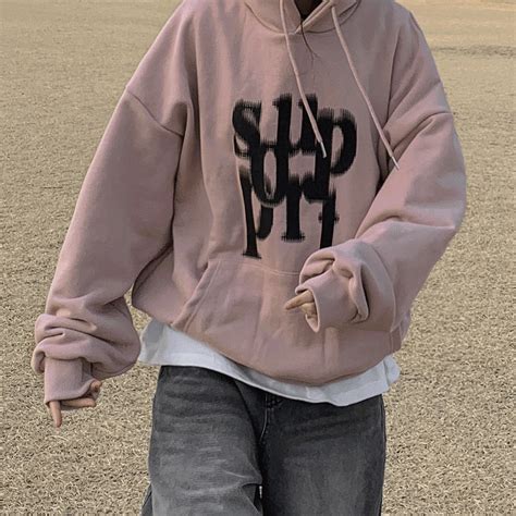 [클리어런스] 우체국🚀오늘출발 기모 오버사이즈 프린팅 후디 커플 남녀공용 박시 후드티 핑크후드티 봄 가을 후드 긴팔티셔츠 에이블리