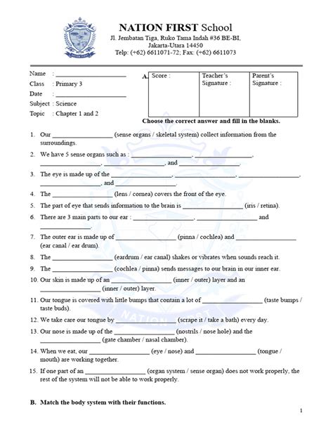 P3 Science Worksheet Chapter 1 And 2 Pdf