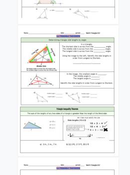 Triangle Sum Theorem Triangle Inequality Theorem Side Length Thrm Notes