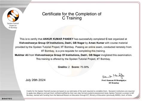 Earned C Programming Certificate From Spoken Tutorial Project Ankur Pandey Posted On The Topic