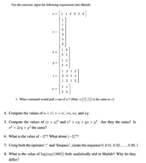 Solved For This Exercise Input The Following Expressions