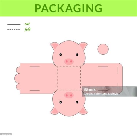 Diy 파티는 생일 과자 사탕 작은 선물 빵집을위한 아기 샤워를위한 돼지 상자를 선호합니다 소매 상자 청사진 템플릿 인쇄 컷아웃 접기 접착제 스티커 벡터 스톡 일러스트레이션