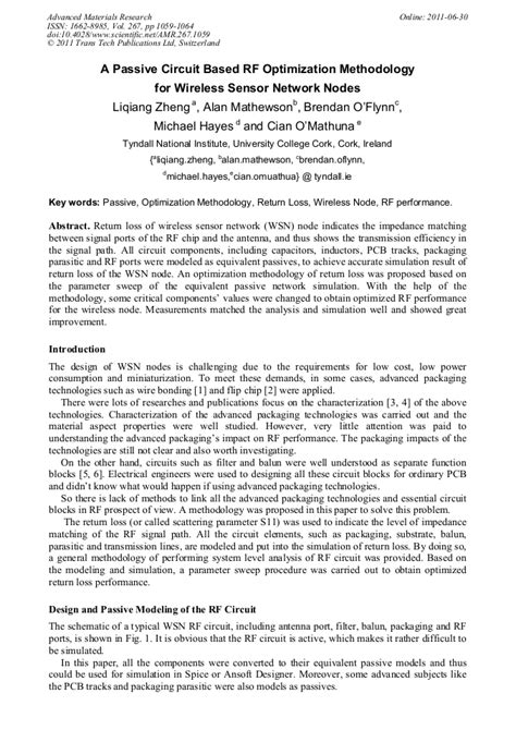 A Passive Circuit Based Rf Optimization Methodology For Wireless Sensor Network Nodes