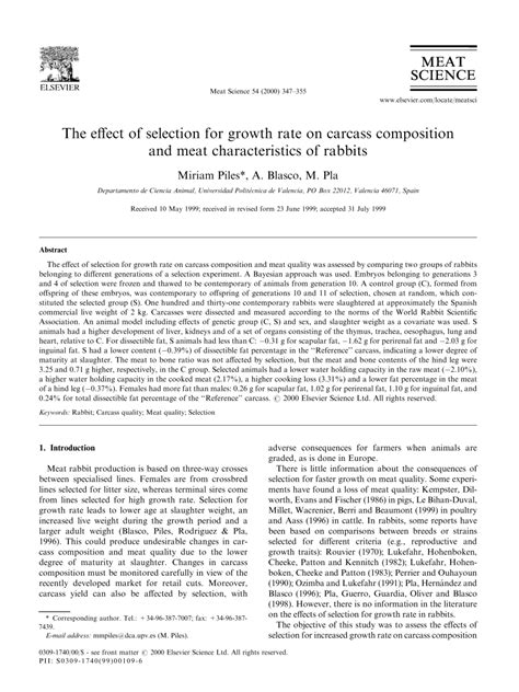 Pdf The Effect Of Selection For Growth Rate On Carcass Composition