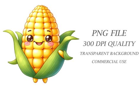 Watercolour Cute Corn Smiling Clipart So Fontsy