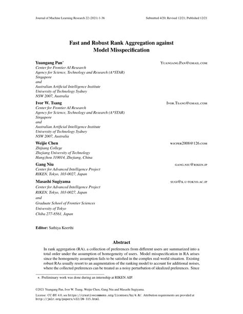 Pdf Fast And Robust Rank Aggregation Against Model Misspecification