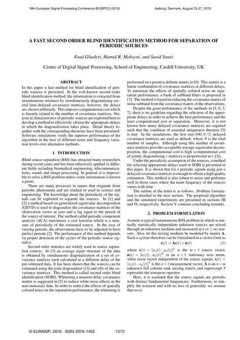 Pdf A Fast Second Order Blind Identification Method For Separation Of Periodic Sources
