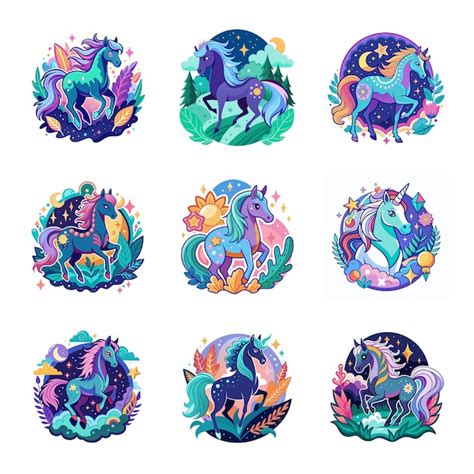 Premium Vector A Collection Of Colorful Illustrations With A Horse