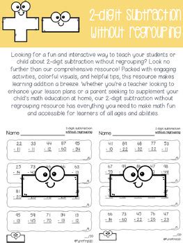 BUNDLE Math Digit Addition And Subtraction Without Regrouping