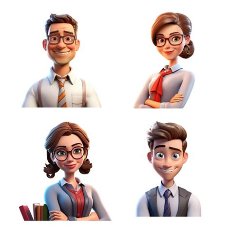 Premium Photo Cartoon 3d Style Teachers Set Isolated Background Generative Ai