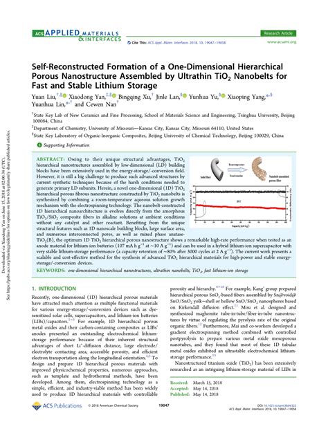 Pdf Self Reconstructed Formation Of A One Dimensional Hierarchical Porous Nanostructure