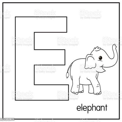 알파벳 문자 E 어퍼 케이스 또는 영어 학습 연습 Abc를위한 대문자와 코끼리의 벡터 그림 0명에 대한 스톡 벡터 아트 및 기타