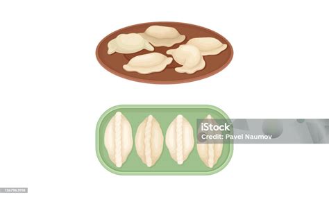 접시와 나무 판에 만두 세트 고기 또는 야채 벡터 일러스트로 채워진 반죽 0명에 대한 스톡 벡터 아트 및 기타 이미지 0명 Jiaozi 그릇 Istock