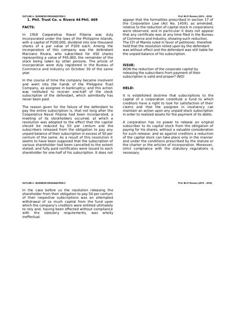 Dokumen Tips Corpo Outline 4 Case Digests Compilation Pdf