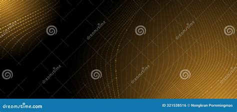 Vector Abstract Wave Flow Line Motion Pattern And Particle Dot On Gold Color Background Stock