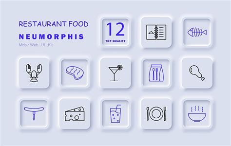 레스토랑 음식 세트 아이콘입니다 메뉴 생선 랍스터 스테이크 칵테일 칼 소시지 치즈 음료 플레이트 수프 음식 건강한 식생활에 대한 스톡 벡터 아트 및 기타 이미지 Istock