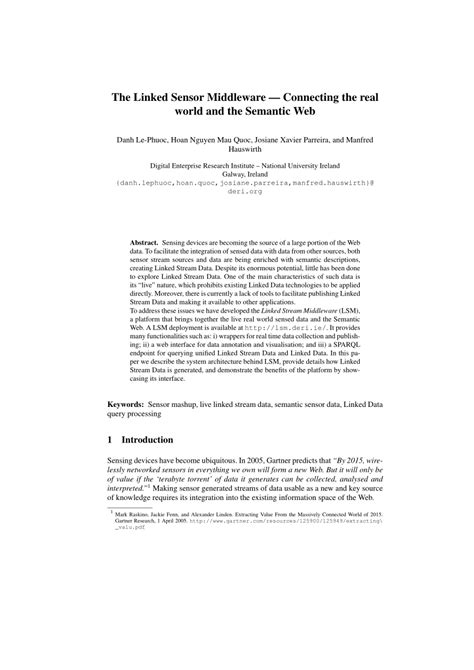 Pdf The Linked Sensor Middleware — Connecting The Real World And The Semantic Web