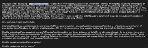 The Project Will Be Developing A Decision Analysis