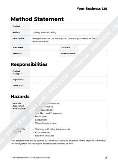 Loading And Unloading Method Statement Template Haspod