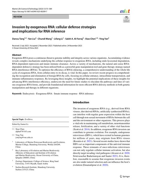 Pdf Invasion By Exogenous Rna Cellular Defense Strategies And