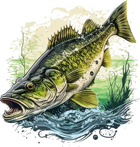 Big Bass Fish Vector Cartoon For T Shirt Big Bass Fish T Shirt Design