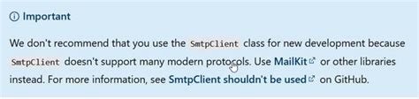 k g sreeju system mail smtpclient is not recommended anymore what is the alternative