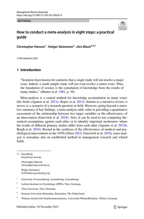 Pdf How To Conduct A Meta Analysis In Eight Steps A Practical Guide