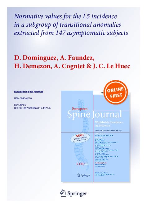 Pdf Normative Values For The L5 Incidence In A Subgroup Of