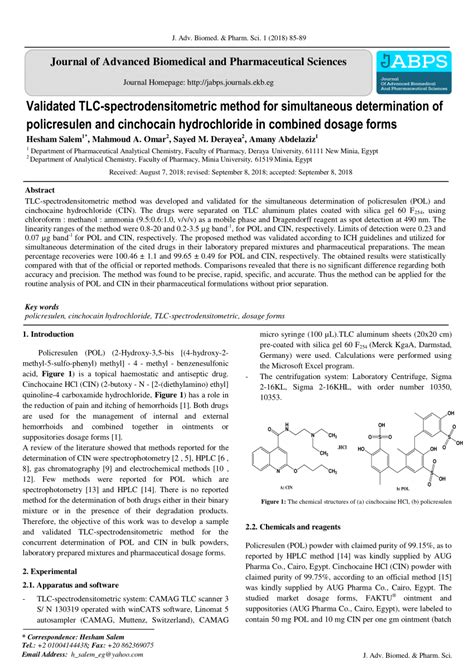 Pdf Validated Tlc Spectrodensitometric Method For Simultaneous