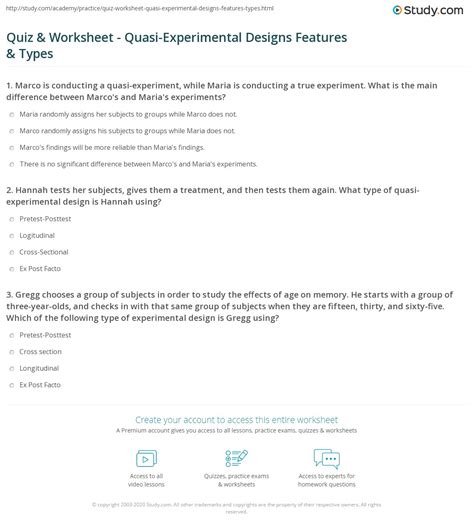 Quiz And Worksheet Quasi Experimental Designs Features And Types