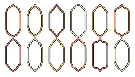 전통적인 이슬람 창문은 동양 스타일의 모양입니다 다채로운 이드 무바라크 프레임 국경 또는 모로코 게이트 세트 아랍 무슬림 건축 디자인 요소 라마단 프레임 0명에 대한 스톡