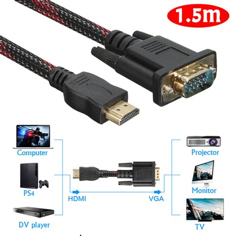 15m 1080p Hdmi Male To 15 Pin Vga Male Connector Adapter Converter