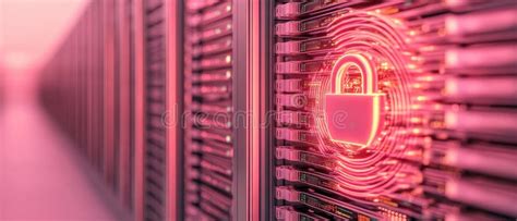 Servers Display Glowing Padlock Symbol Data Center Equipment Depicts Cybersecurity Protection