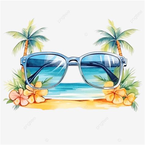Watercolor Cute Sunglasses Summer Element On Beach Summer Illustration