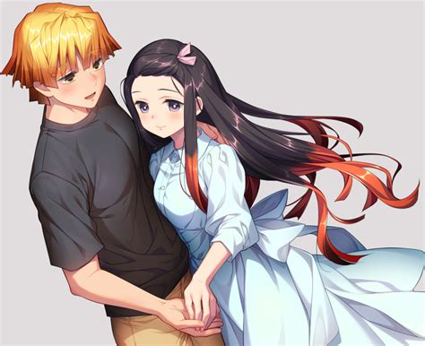 Safebooru 1boy 1girl Agatsuma Zenitsu Alternate Costume Black Hair