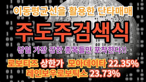 이동평균선을 활용한 단타매매 And 주도주검색식 로보티즈장중 상한가 레인보우로보틱스2373 모아데이타2235 Youtube
