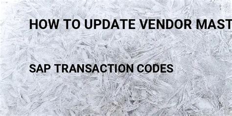How To Update Vendor Master Data Tcode In Sap Transaction Codes List