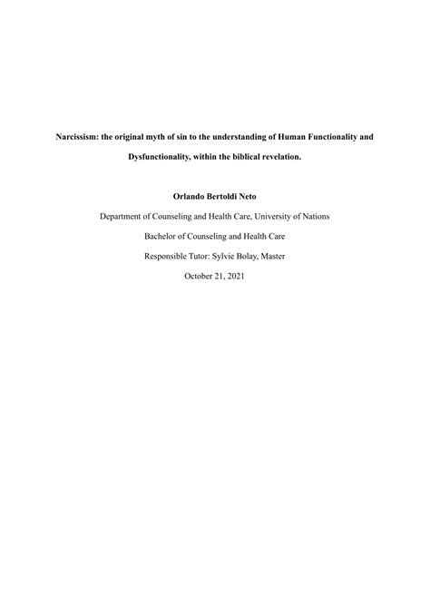 Pdf Narcissismthe Original Myth Of Sin To The Understanding Of Human