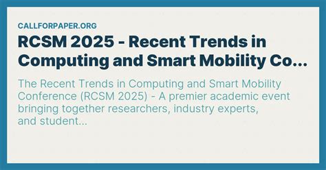 Rcsm 2025 Recent Trends In Computing And Smart Mobility Conference