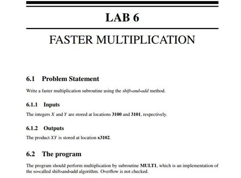 Solved Lab 6 Faster Multiplication 61 Problem Statement