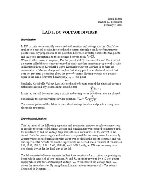 Example Of Lab Report Voltage Electric Current