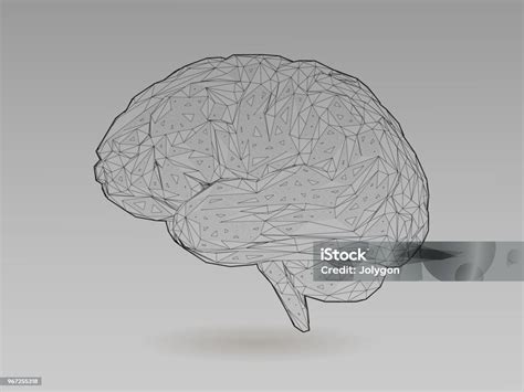 회색 Bg에 다각형 삼각형 두뇌 선 와이어 프레임 모델에 대한 스톡 벡터 아트 및 기타 이미지 와이어 프레임 모델 개념