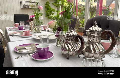 Classy Table Set Up In A Fine Dining Restaurant At Daytime Close Up