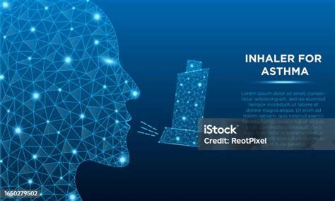 미래 지향적인 개념의 천식 벡터 디자인을 위한 Low Poly 흡입기 의료 기기 낮은 폴리 와이어 프레임 디자인 의료 및 건강