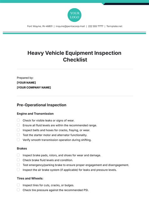 Free Company Vehicle Checklist Template To Edit Online