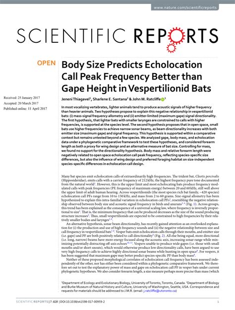 Pdf Body Size Predicts Echolocation Call Peak Frequency Better Than Gape Height In