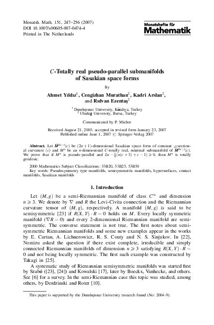 Pdf C Totally Real Pseudo Parallel Submanifolds Of Sasakian Space Forms