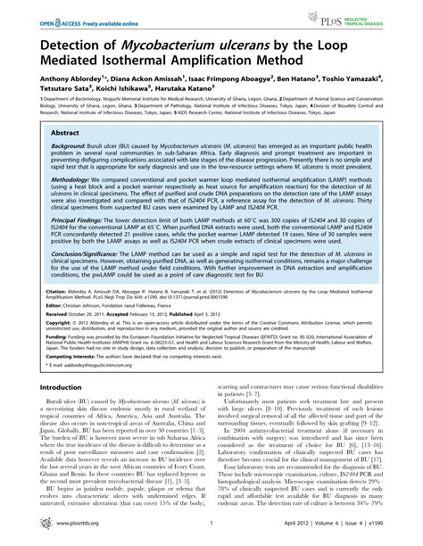 Pdf Detection Of Mycobacterium Ulcerans By The Loop Mediated Isothermal Amplification Method