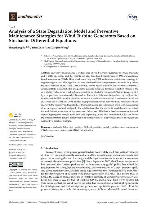 Pdf Analysis Of A State Degradation Model And Preventive Maintenance Strategies For Wind