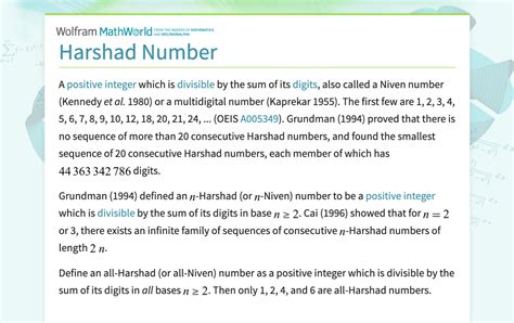 Harshad Number From Wolfram Mathworld